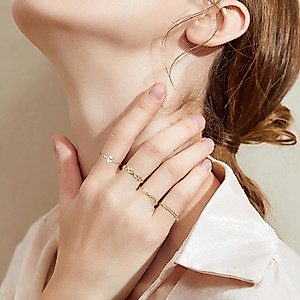 PNYFIL 8Pcs Emerald Cut Eternity Stackable 14K Gold Rings for Women - Baguette Ring, Dainty Rings for Women, Non-Tarnish Gold Rings, Stackable Rings for Women & Fashion Rings Set