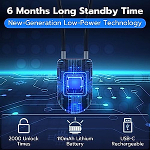 eLinkSmart Fingerprint Cable Lock, 6" Long Shackle Small Keyless Biometric Waterproof Bluetooth Smart Padlock for Gate Outdoor Fence Fridge Cabinet Locker Gun Pool Yard Pantry Helmet Travel - Silver