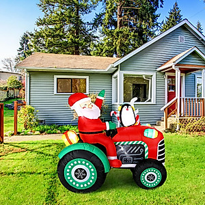 Retisee 5 Feet Tall Christmas Inflatable Santa Claus Drive Tractor with Penguin LED Holiday Outdoor Blow up Yard Decorations with Lights for Christmas Party Indoor Family Garden Lawn Decor