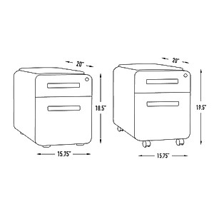 Laura Davidson Furniture STOCKPILE Mini Seated 2 Drawer Mobile File Cabinet with Removable Magnetic Cushion Seat - Short Version, Metal Filing Cabinet, Pre-Assembled, White with Grey Cushion