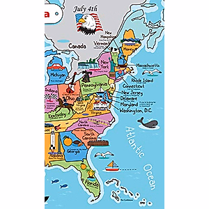 Kids United States Map | Wall Poster 13" x 19" US Map Premium Paper | 50 USA States w/Slogans & Images - Laminated