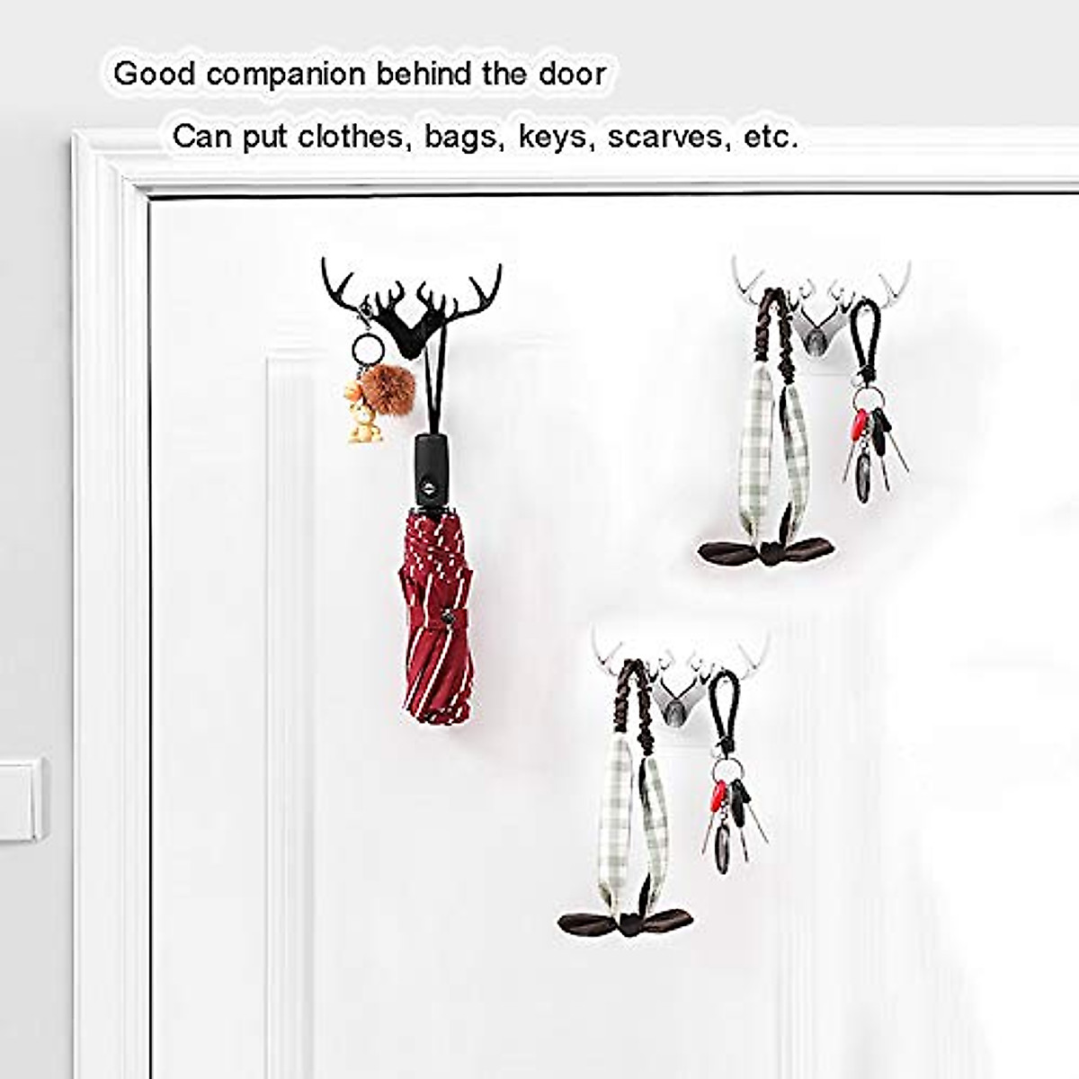 Fullgaden Upgraded Version Wall Hooks, Key Holder,Decorative Deer Head Hanger Organizer Rack with Adhesive for Home or Office and Kitchen Bathrooms Lavatory Closets, White