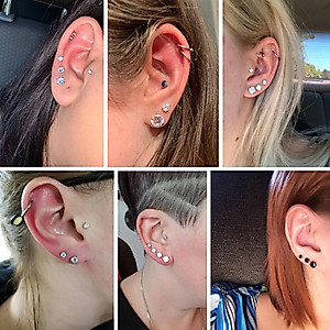 ORAZIO 6-8 Pairs 18G Stainless Steel Ear Stud Piercing Barbell Studs Earrings Round Cubic Zirconia Inlaid Cartilage Earring