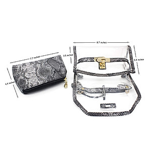 2-in-1 Snake Print Handbag Clear Stadium Shoulder Bag with Conceal Clutch Tote Bag Crossbody Purse