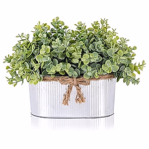 CEWOR Artificial Eucalyptus Leaves Faux Plants Desk Fake Potted Plants in Rustic Rectangular Pots Table Centerpiece for Home Decor Office Bathroom Desk Room Greenery Decor or Gift