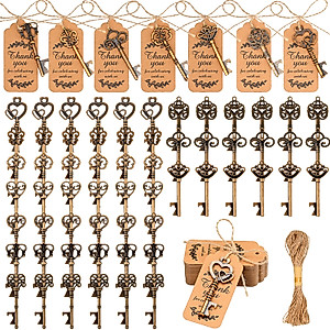 Crtiin 70 Pcs Bridal Shower Key Bottle Opener Wedding Souvenir Gift Rustic Vintage Wedding Favors Key Bottle Opener Wedding Favor with 70 Pcs Tag Card and Rope for Guests Decorations(Red Copper)