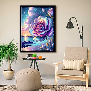 ijbnhd DIY Rose Diamond Painting Kits for Adults - Sunset 5D Diamond Art Kits, Full Drill Diamond Painting Kits, Gem Arts and Crafts for Beginner Home Wall Decor 12X16in