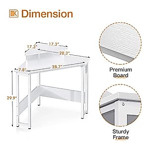 ODK Corner Desk Space Saving Small Desk with Sturdy Steel Frame, Computer Desk with Monitor Stand for Small Space, Easy Assembly Triangle Vanity Desk with Durable Wooden Desktop (White)