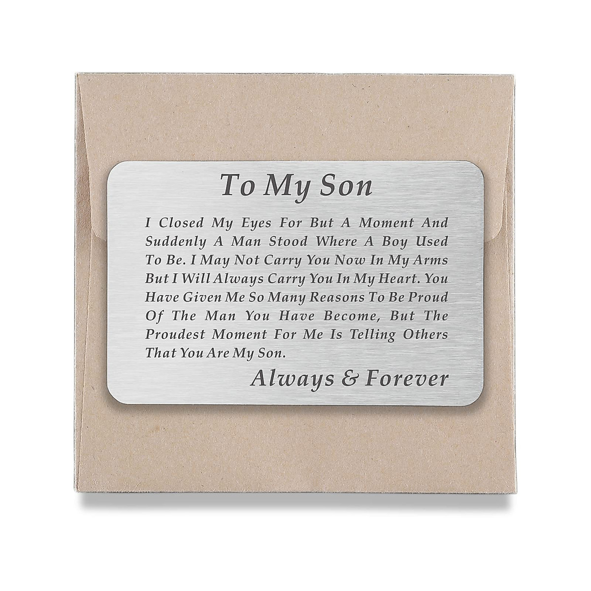 JAmuruwt Gifts for Son Metal Wallet Insert Card to My Son Gifts from Mom and Dad Birthday Christmas Graduation Wedding Deployment Gifts for Son