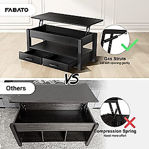 FABATO 41.7'' Lift Top Coffee Table with 2 Storage Drawer Hidden Compartment Open Storage Shelf for Living Room Folding Wood End Table (Black)