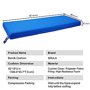 Outdoor Bench Cushion for Patio Furniture with Ties Indoor Settee Seat Replacement Pad Garden Porch Swing 42 x 18 Inch, Blue