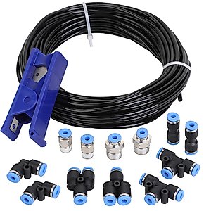 Hromee Air Line Tubing Kit, 5/32 Inch (3.97MM) OD x 32.8 Feet Polyurethane PU Tube and Push to Connect Fittings, 14 PCS Compressed Pipe and Accessories Kit