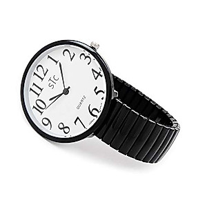 STC Black Super Large Face Stretch Band Easy to Read Watch