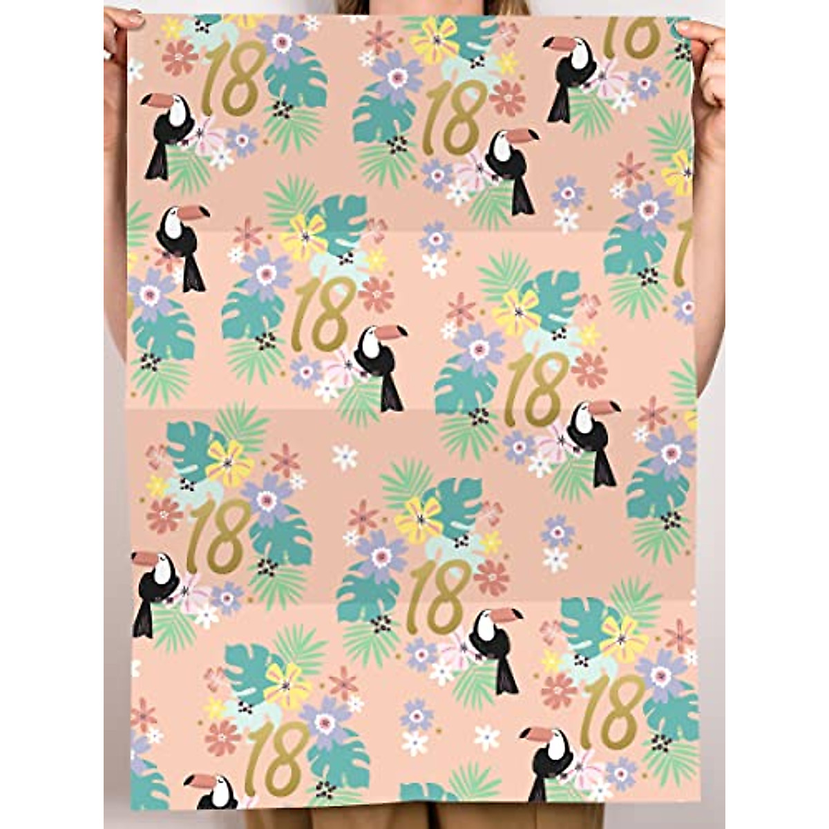 CENTRAL 23 Girls Wrapping Paper - 6 Sheets of Gift Wrap - 18th Birthday Wrapping Paper for Women Her - Tropical - Age 18 - For Friends - Comes with Fun Stickers