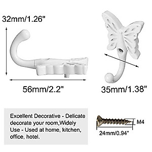 uxcell 6pcs Wall Mounted Robe Hook Zinc Alloy Butterfly Shaped DIY Hooks Coat Towel Wall Clasp Bathroom Hanger with Screws White