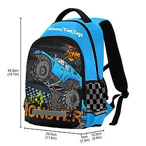 beeplus Custom Personalized Monster Truck Backpack for Boys Girls School Backpack Kids Backpack Bookbag Elementary School Bag