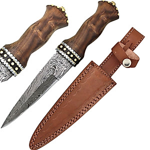 Wild Turkey Handmade Custom Real Damascus Collection Scottish Outdoor Hunting Knife (Brown)