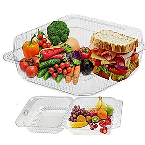 disposable sandwich containers Square plastic Clamshell food containers for Salad Pasta cookies Great for loaf cake Slice Container Clear Hinged Lid plastic takeout tray (Pack of 50)
