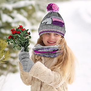 Hicdaw 2Pcs Kids Winter Hat and Scarf Set Winter Hats for Kids Toddler Beanie Hat Fleece Lined Scarf for Boys Girls 2-8 Years