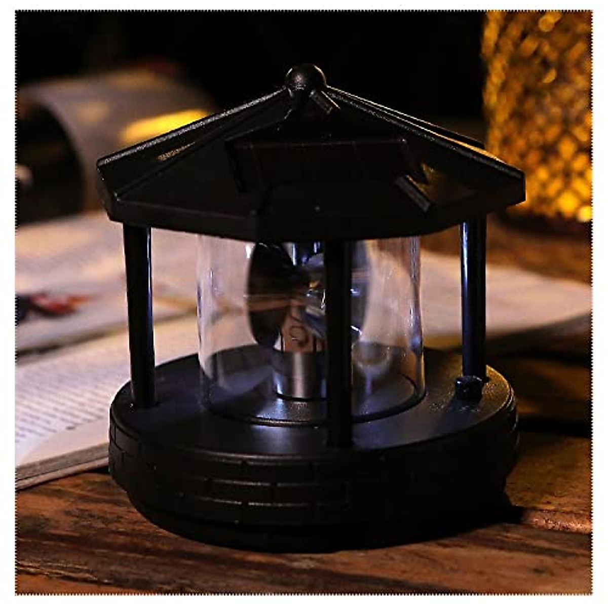 Enajucy 6x7inch Solar Lighthouse Rotating Light - 360 Degree Light Houses LED Lamp for Yard, IP65 Waterproof Durable Lamps Towers Lights for Outdoor Garden Pathway Patio (Black -Large - Style A)