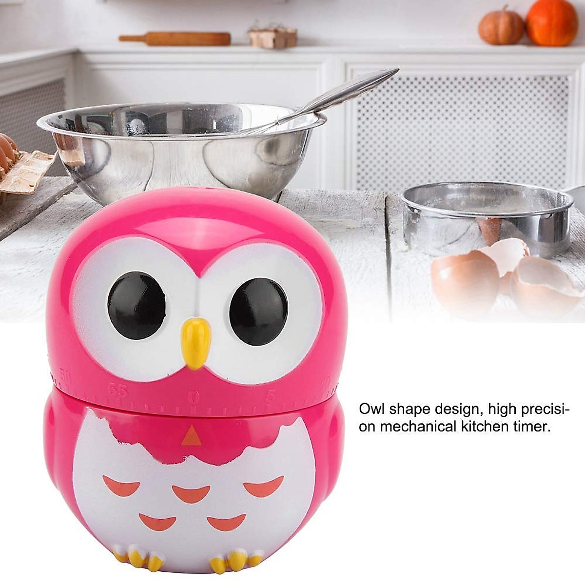 Cute Owl Shape Kitchen Manual Timer Mechanical Home Cooking Counters Clock Alarm Clock Portable Alarm Clock Kitchen Cooking Tool(Rose)