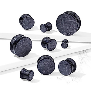 Pierced Owl Natural Blue Sand Stone Double Flared Saddle Plug Gauges, Sold as a Pair (10mm (00GA))