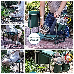 Garden Kneeler and Seat--Folding Garden Stool, Gardening Bench Supplies, Heavy Duty Kneeler with 2 Ex-Large Pouches, EVA Foam Thick Pad, Detachable Belt--Gardening Gift for Women Men Gardener Lovers