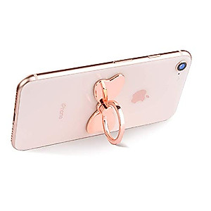 Pelc Cell Phone Ring Holder Stand,Finger Ring Stand Butterfly Metal Ring Grip for Magnetic Car Mount Compatible with All Smartphone- Rose Gold