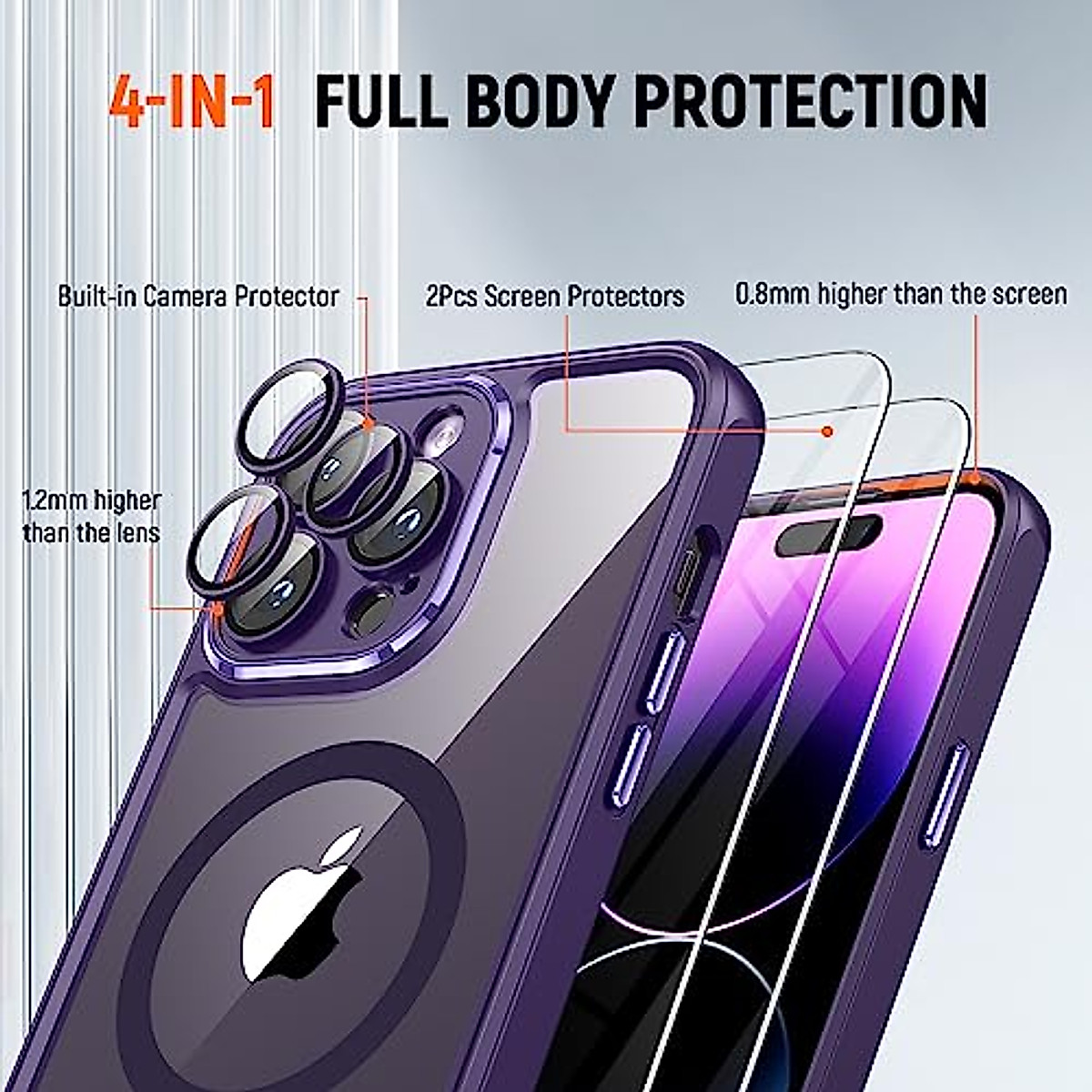 Oneagle Magnetic for iPhone 14 Pro Max Case Clear, [Compatible with Magsafe][30X Anti-Yellow][Built-in Lens Protector][Metal Lens Frame],14 Pro Max Phone Case with 2 Screen Protectors(Deep Purple)