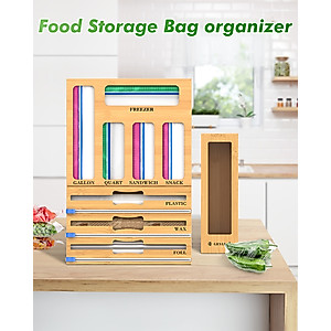 GEYILO Bag Storage Organizer, Storage Bag Organizer, 4 Separate Baggie Organizer, Ziplock Bag Storage Organizer for Kitchen Drawer, Compatible with Gallon, Quart, Sandwich & Snack Variety Size Bags