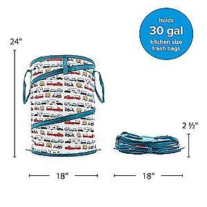 Camco Life Is Better at the Campsite Camper/RV Pop-Up Utility Container | Features Multi-Color Camping Themed Design & Holds 30-Gal. Kitchen-Size Trash Bags | Includes Heavy-Duty Stake (42986)