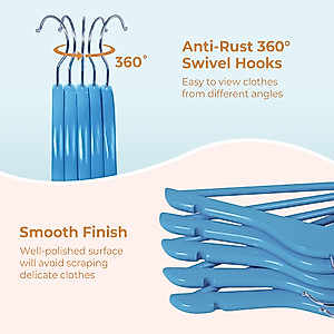 JS HANGER Kids Wooden Hangers 20 Pack, Solid Wood Baby Hangers, Children's Coat Hangers with Pants Bar, Shoulder Notches, Swivel Hooks, 12.6 Inches, Blue and Silver for Boy & Girls