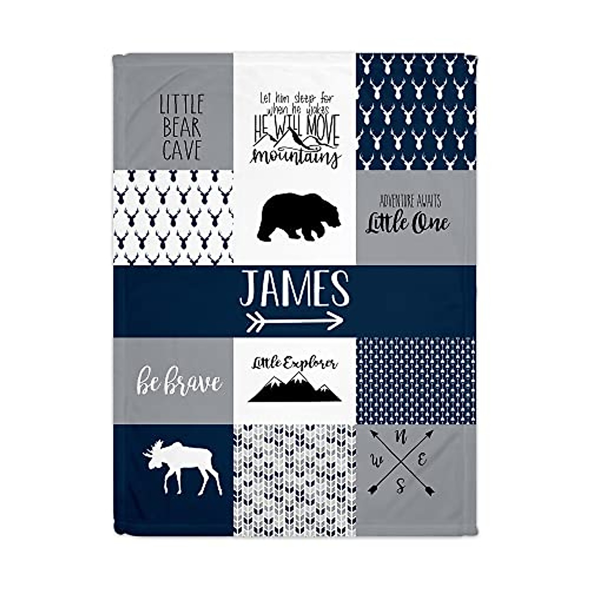 Blue Woodland Personalized Baby Blanket for Boys - Custom Baby Blankets For Boys - Deer Baby Blanket- Woodland Nursery Décor - Baby Blankets For Boys Personalized (Blue Woodland)