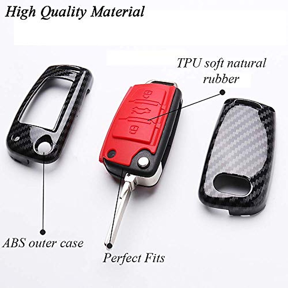 SANRILY Flip Key Cover Case for Audi A3 A6 Q3 Q7 Keyless Entry Key Holder Stylish ABS + Soft Silicone Appearance Key Protector Shell with Keychain Blue