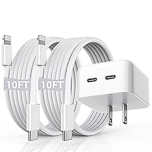 iPhone Fast Charger, 40W Dual USB-C Quick Wall Charger[MFi Certified] 2pack 10FT Extra Long Lightning Cable+Double Port Foldable USBC Apple Charger Fast Charging for iPhone 14/13/12/11/XR/XS/SE/iPad