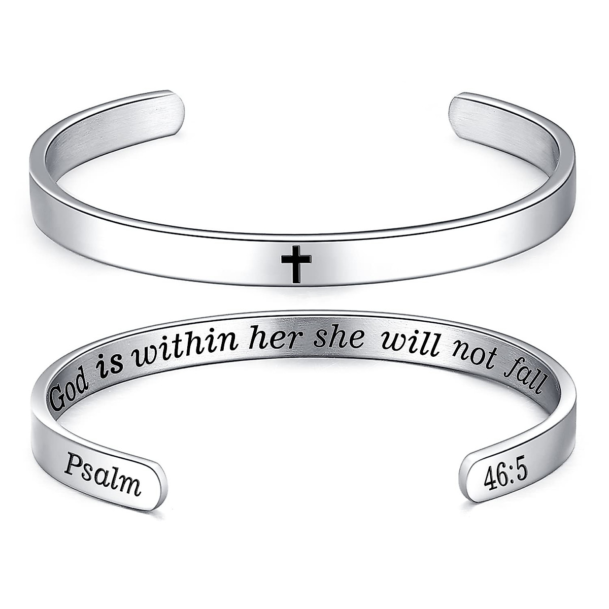 MUERDOU Inspirational Cuff Bracelet Bangle for Women Christian Bible Verse Bracelet Prayer Faith Religious Stainless Steel Bangle Gifts for Her 465