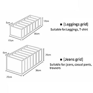 2PCS Clothes Organizer（7 Grids）Drawer Dividers for Clothes - Foldable Grid Storage Box with Multiple Layers, Portable Washable Storage Containers for Scarves, Leggings, T-shirts, Jeans (Jeans and Trousers with 7Grids, Gray)