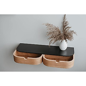 SELCOA Entryway Retro Floating Console, Modern Floating Wooden Bedside Table Shelf Drawer, Mounted Wall nightstand (Black,Double)