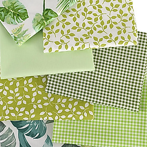 Gnognauq 7 Pieces Green Leaf Pattern Cotton Fabric Fat Quarter Bundles Pre-cut Fabric for Sewing Quilting