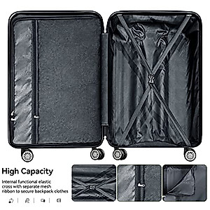 Powforlife Luggage Sets 3 Piece ABS Luggage Lightweight Suitcase Sets Double Spinner Wheels TSA Lock,Black,3 Piece Set (20/24/28)