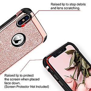 BENTOBEN iPhone X/10 Case, iPhone Xs (2018) Shockproof Glitter Sparkle Bling Girl Women 2 in 1 Shiny Faux Leather Hard PC Soft Bumper Protective Phone Cover for Apple iPhone X/XS 5.8", Rose Gold/Pink