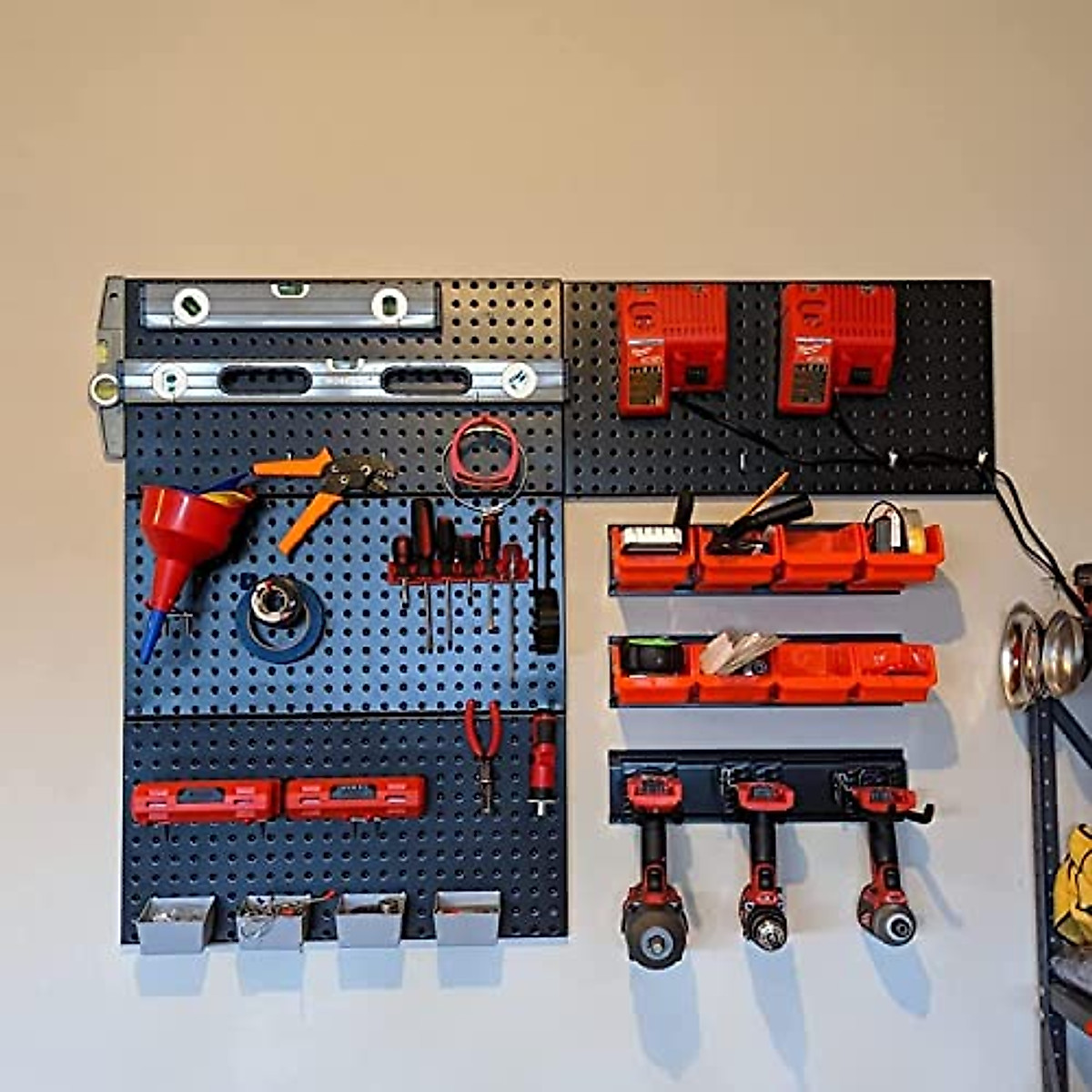 Wallmaster 8-Bin Storage Bins Garage Rack System 2-Tier Orange Tool Organizers Cube Baskets Wall Mount Organizations