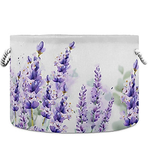 visesunny Storage Basket Lavender Nursery Hamper Basket Clothes Toy Storage Organizer Bin Box Collapsible Laundry Bag for Kid Room,Playroom,Bathroom,Living Room,Dorm,Office