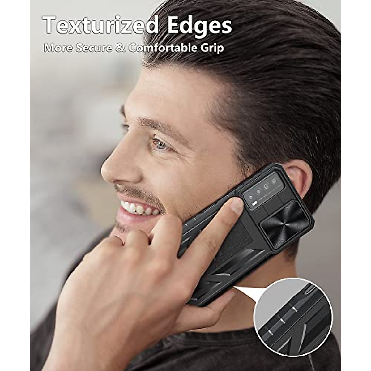 Case Designed for TCL Stylus 5G: Military-Grade Drop Proof Protection Rugged Protective Cell Phone Cover with Built in Kickstand & Slide - Shockproof TPU Matte Textured Bumper Armor Design - Black