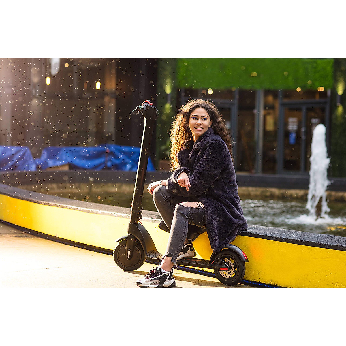 Eskuta KS-350 Long-Range Electric Powerful Kick Scooter, Ultra-Portable, Lightweight with Removable Quick Charging Battery, Triple Brakes & LED Digital Technology (Matte Black)