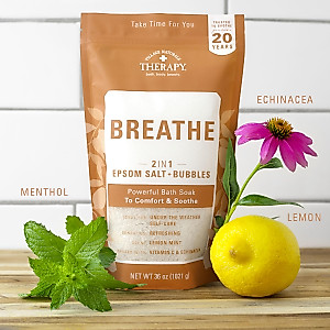 Village Naturals Breathe Foaming Body Soak, Epsom Salt, Essential Oils, Soothing Bubbles, Sea Salt 36 oz, Pack of 2