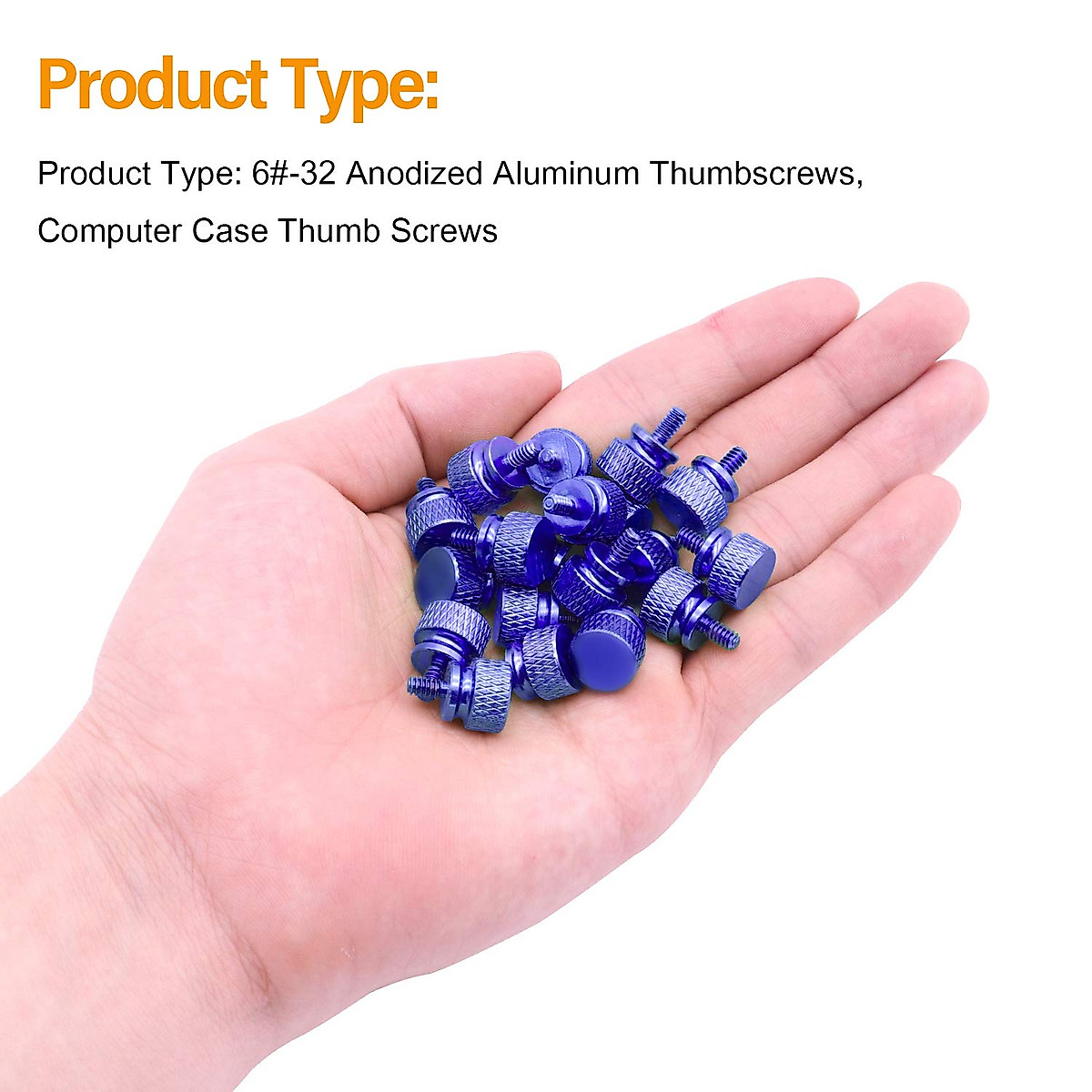 Powlankou 20 Pieces 6#-32 Computer Case Screws, Anodized Aluminum Thumbscrews, Fully Threaded Knurled Thumbscrews, Thumb Screws (Blue)