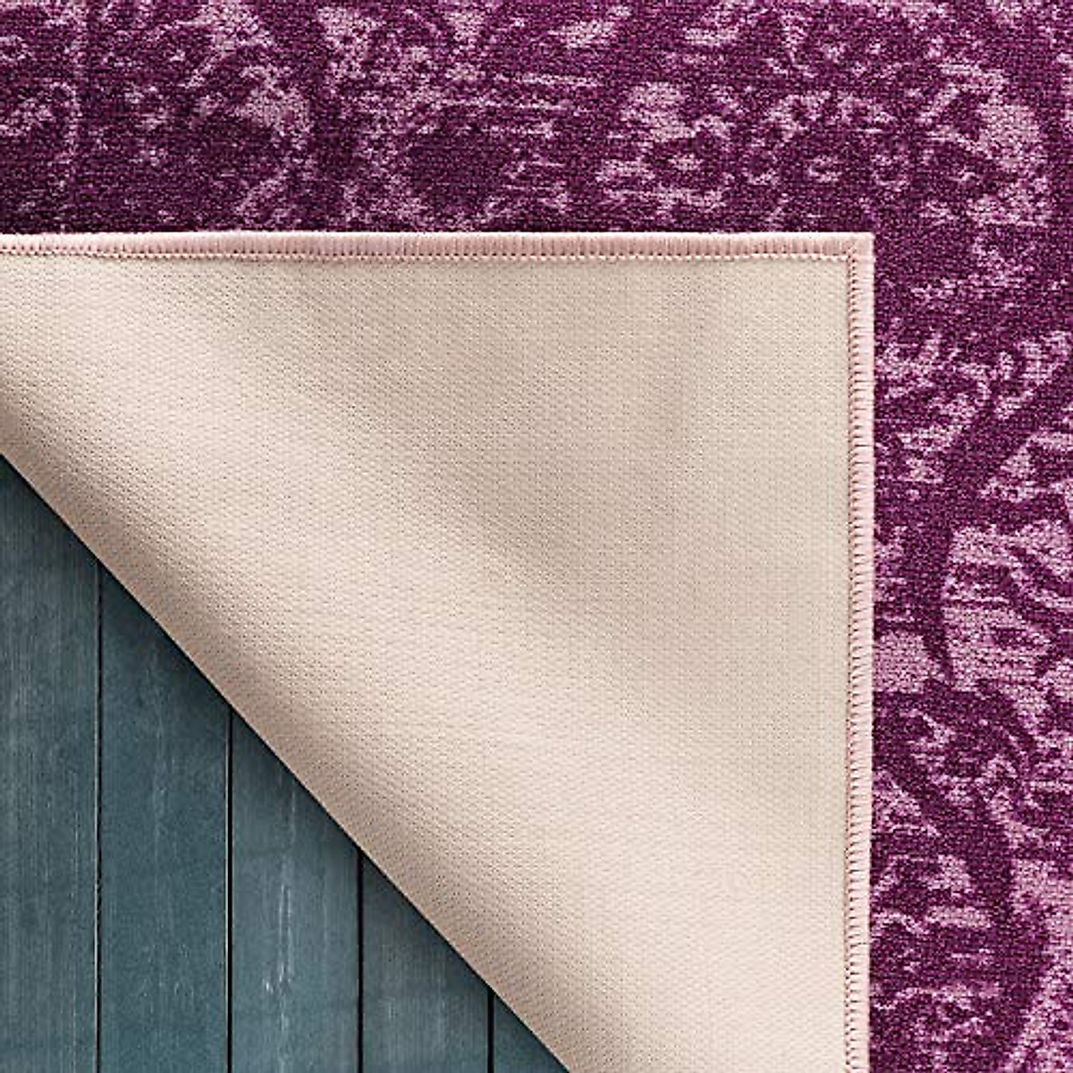 Antep Rugs Alfombras Non-Skid (Non-Slip) 8x10 Rubber Backing Floral Geometric Low Profile Pile Indoor Area Rugs (Purple, 8' x 10'3")