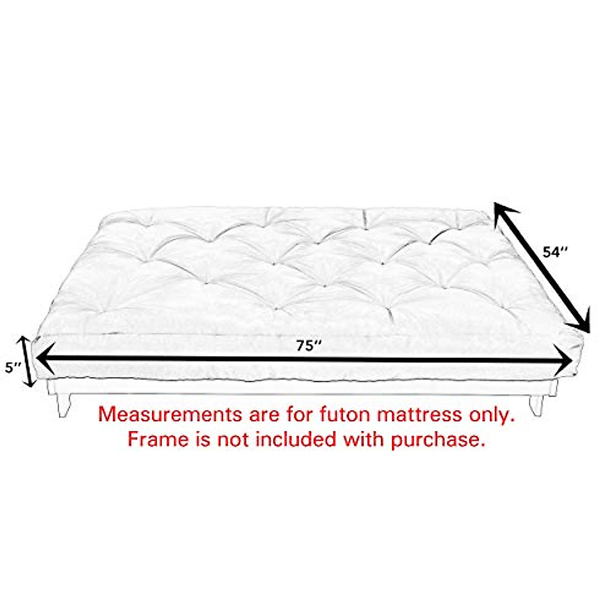 Trupedic Futon Mattress for Floor or Frame - Plush Foldable Sofa Bed for Adults & Kids - Portable Convertible Foam Futon for Dorm Room, Camping, Office - Frame Not Included (5” Thickness, Full Size)