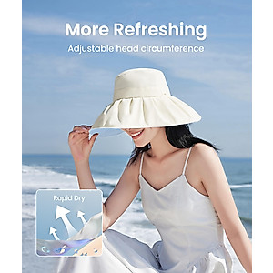 BENEUNDER Large Brim Floppy Sun Hats for Women Summer Beach Sun Hat Foldable UPF 50+ (Ivory)